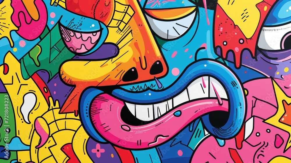 Vector illustration of a street art mural collaboration, blending ...
