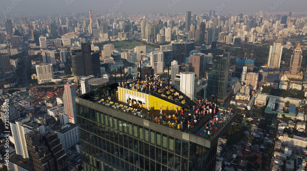 Aerial view of King Power Mahanakhon building skywalk rooftop bar in ...