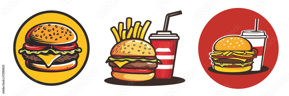 Fast food logo vector illustration, fusion burger on transparent ...