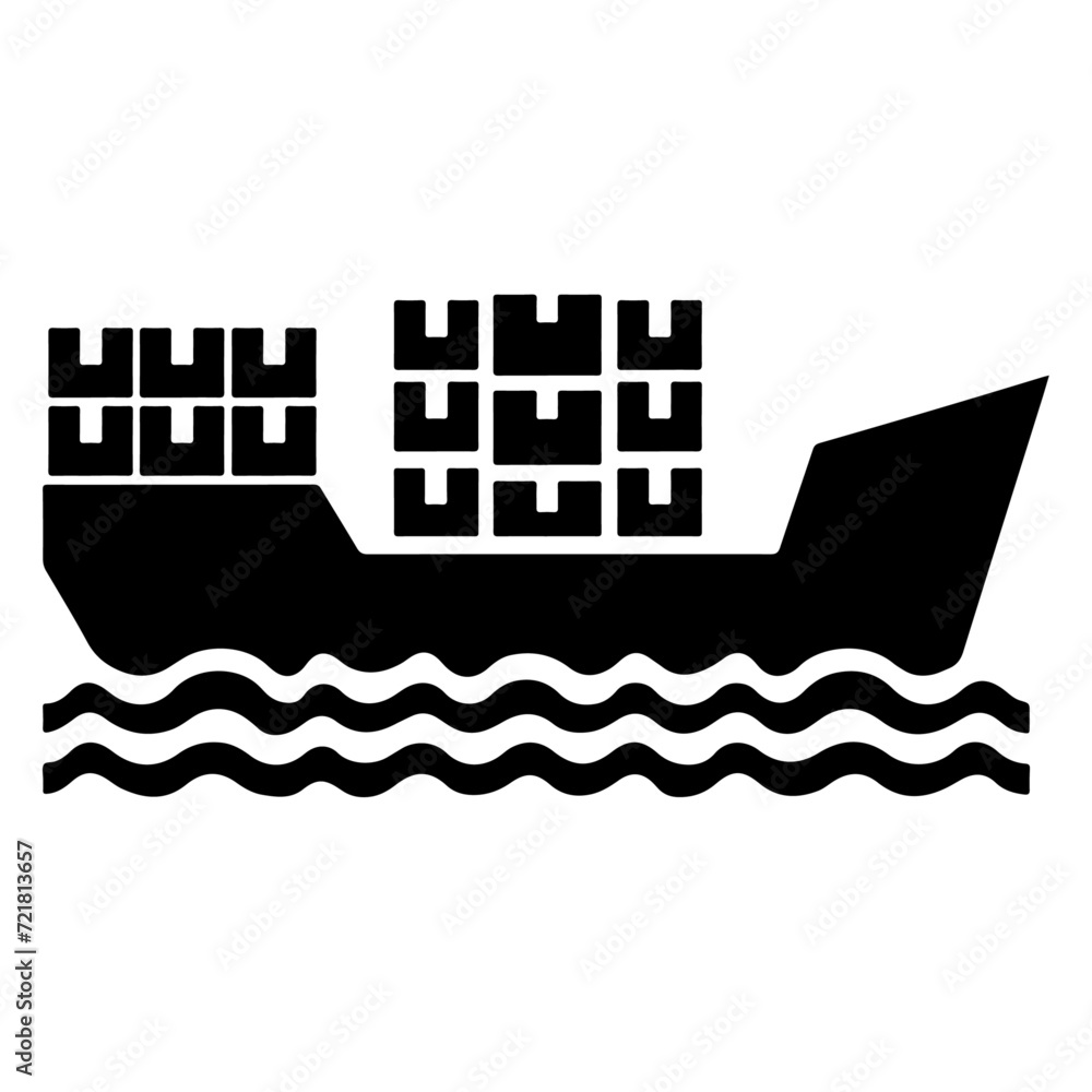 Merchant ship icon, clipart, vector silhouette, black color silhouette ...