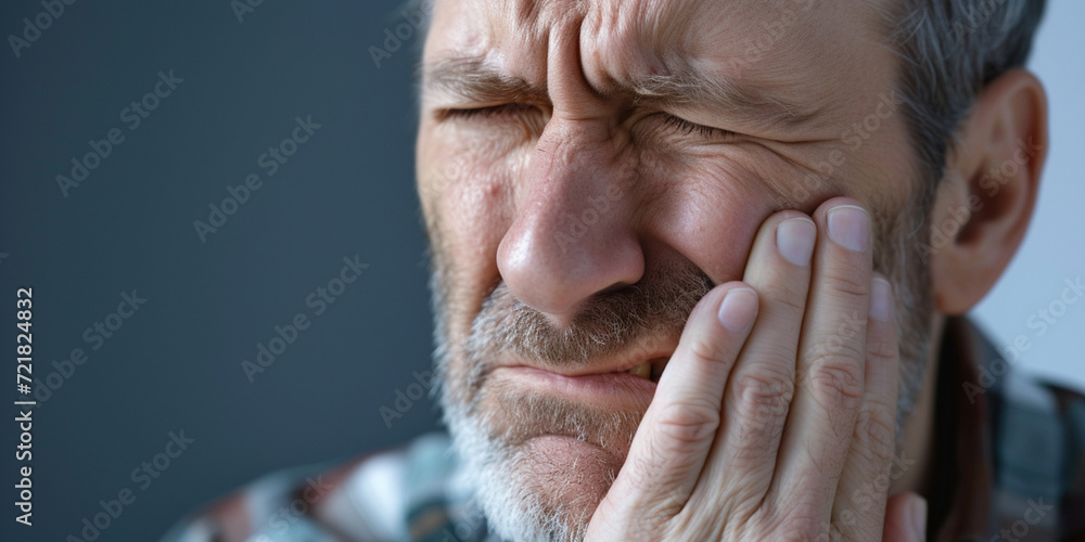 Dental problems. Portrait of unhealthy man pressing sore cheek ...