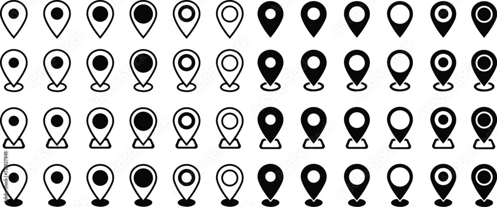 Set of Location pin icons. Map pin place marker. GPS location symbols ...