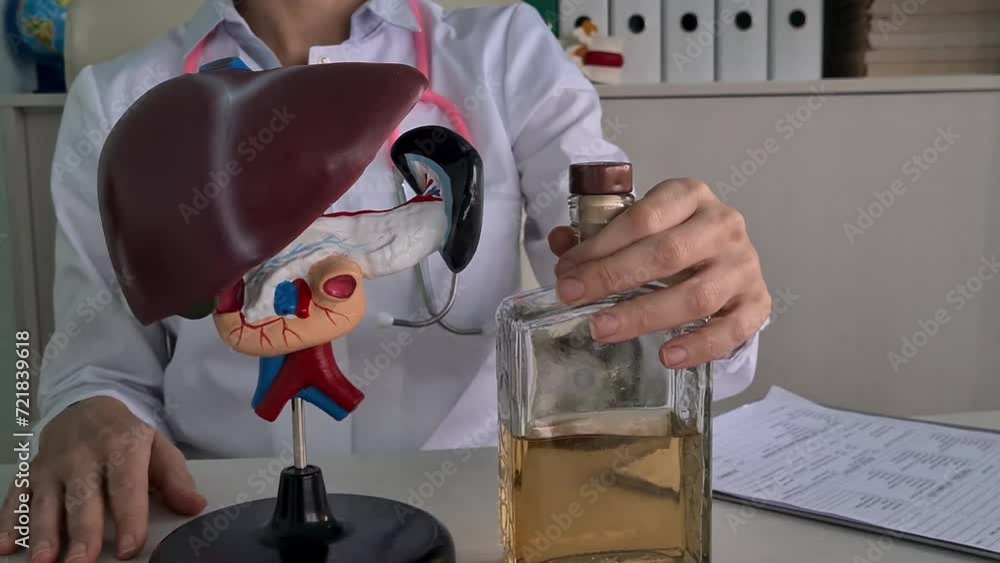 Alcoholic liver damage and liver cirrhosis concept with liver and ...