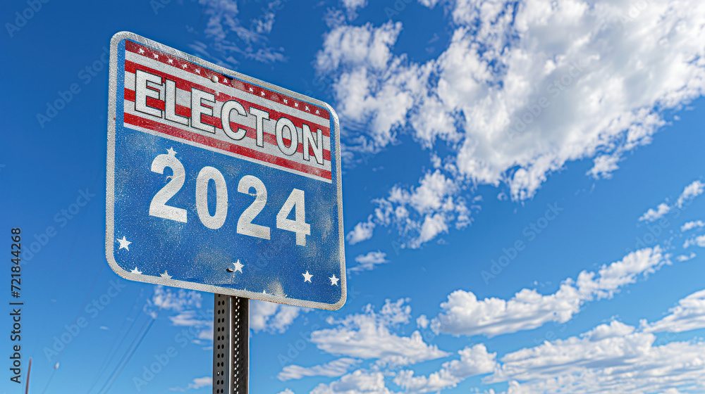 Election 2024 Sign Against Blue Sky with Clouds.A bold red and white ...