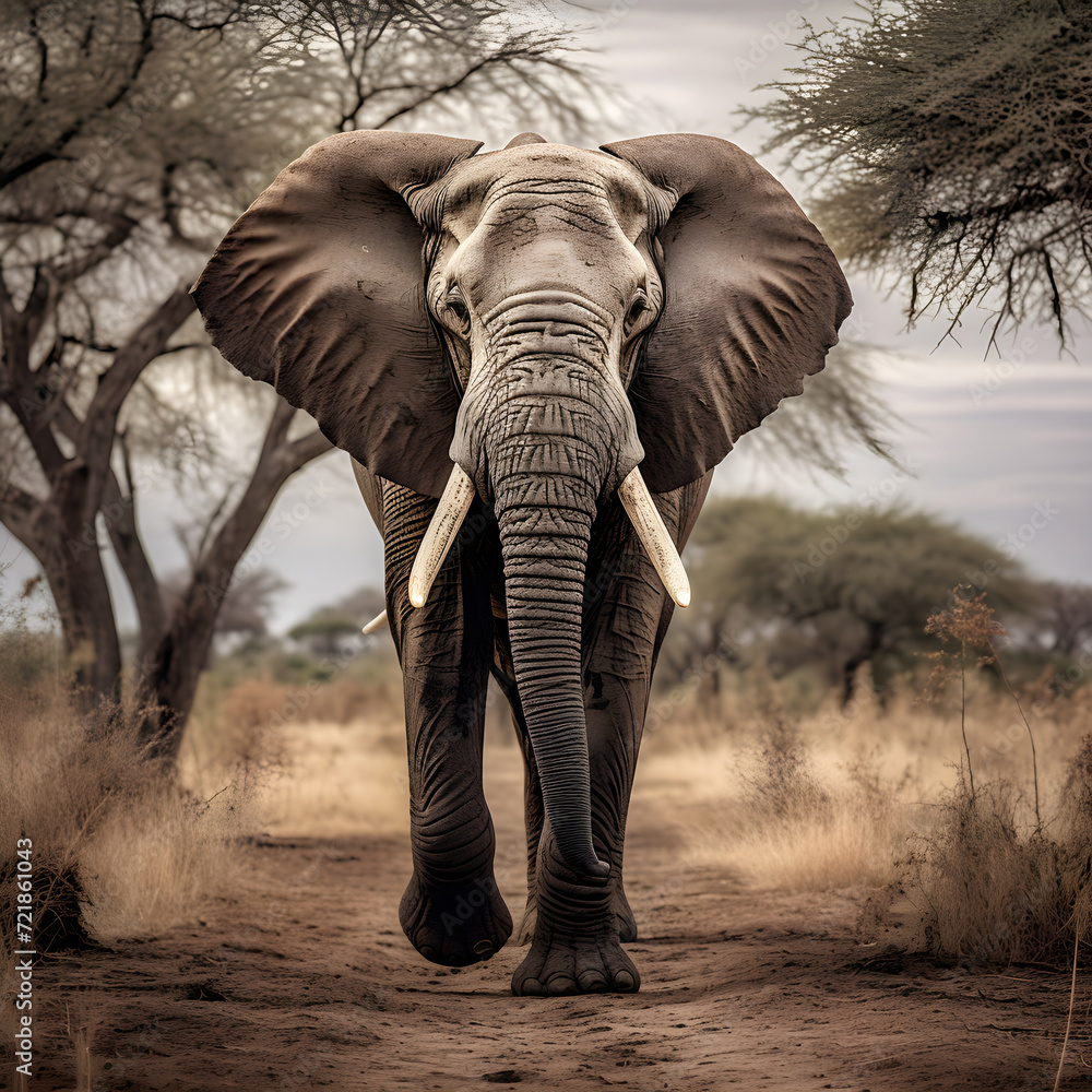 Powerful Majesty of a Tranquil African Elephant in Savannah Landscape ...