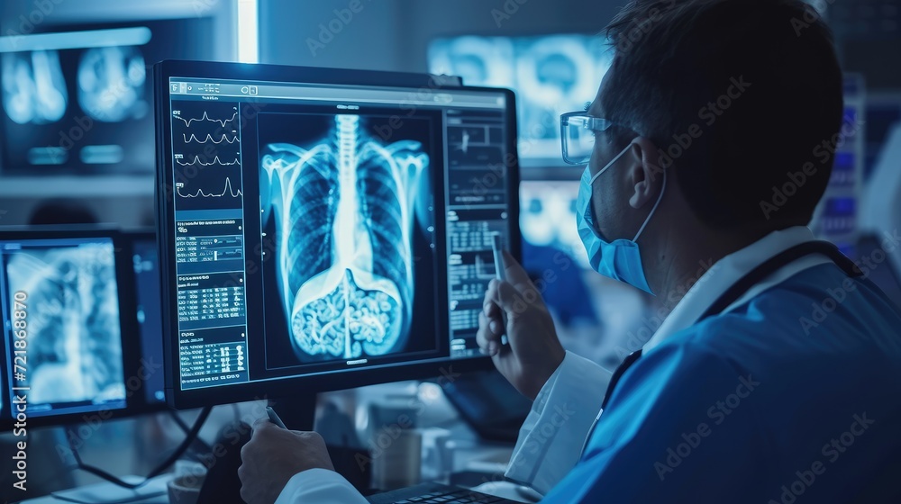 A radiology doctor virtually diagnosing and treating human lungs ...