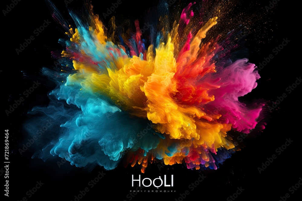 minimalistic design Happy Holi black background card design for color ...