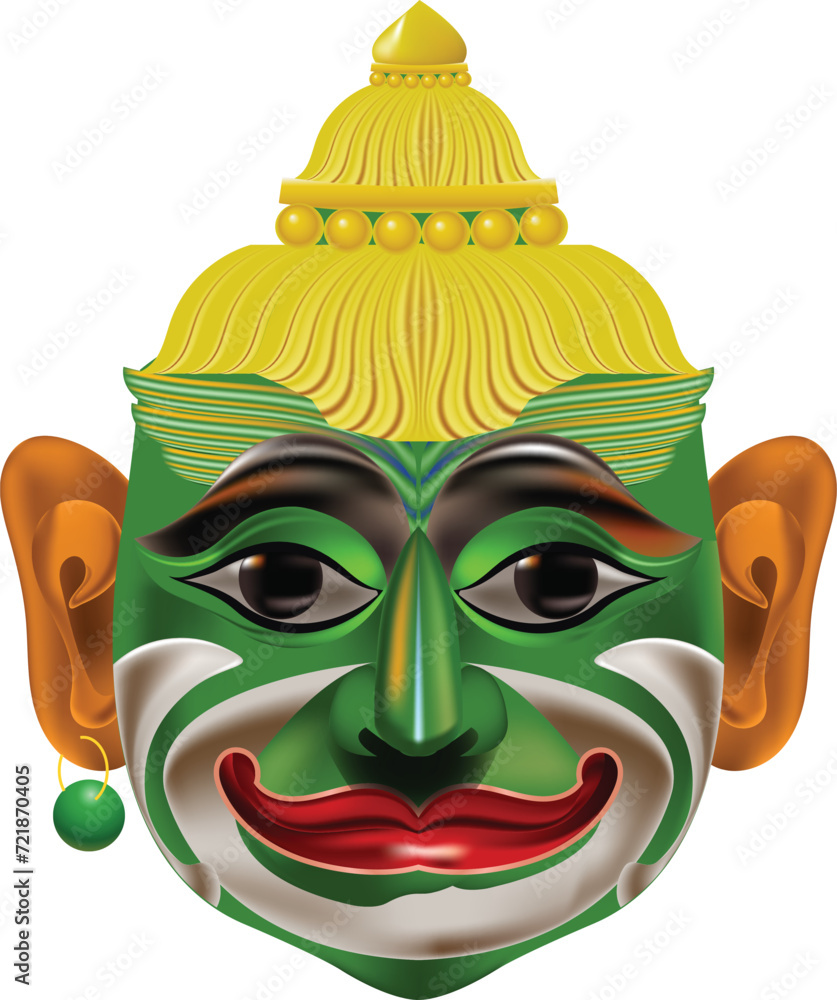 Demon face painted mashed paper (papier mache) mask on white background ...