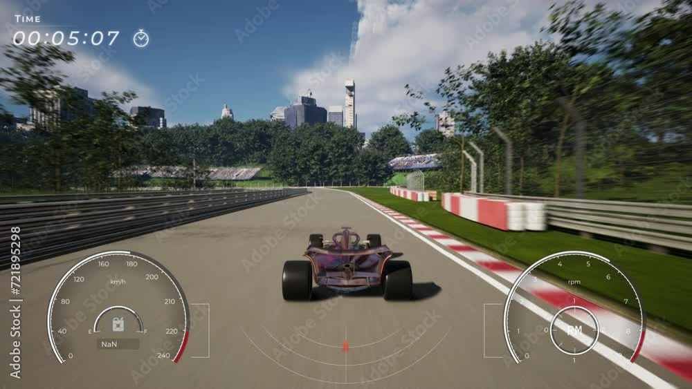 Playing the modern racing computer game with realistic graphics. Player ...