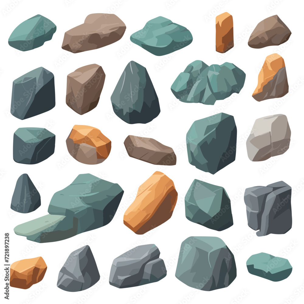 Cartoon big set of rock stones. Isometric 3D flat style stones and ...