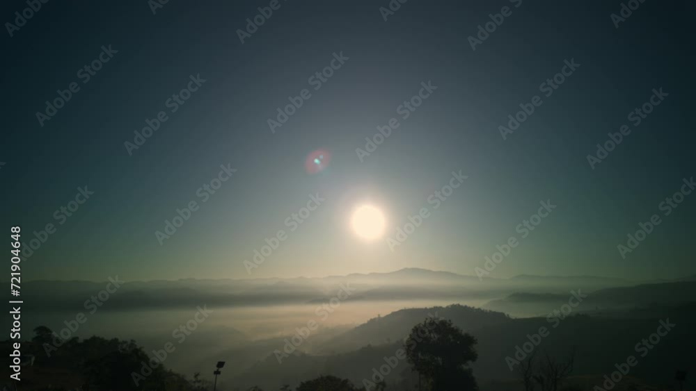 Time lapse beautiful sun shine above the mist in the valley.slow ...