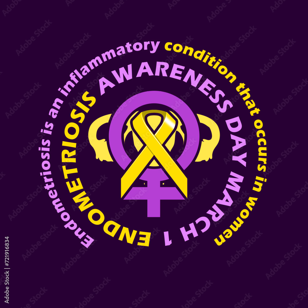 Endometriosis Awareness Day event banner. Yellow ribbon with female ...