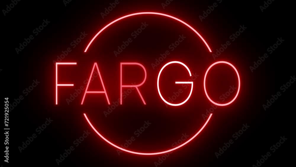 Flickering red retro style neon sign glowing against a black background ...