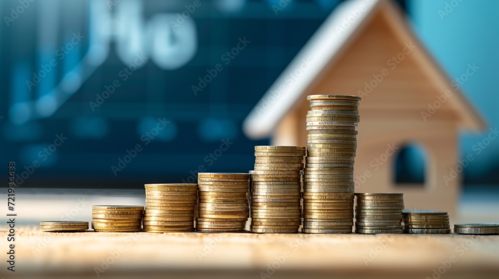 Stack currency as chart rise and loan rates with home structure ...