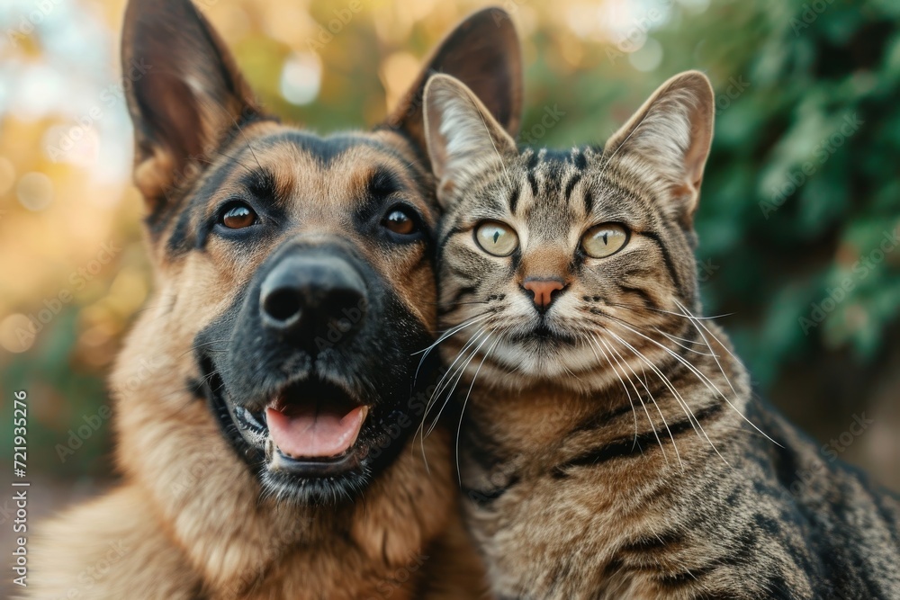 Two furry friends, a playful dog and a curious cat, gaze intently at ...
