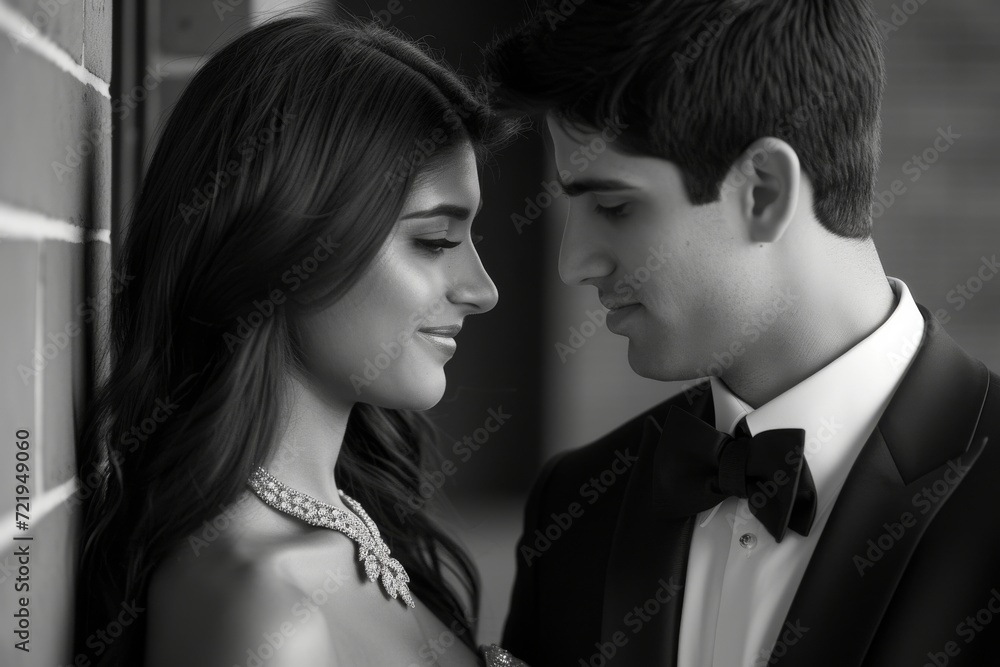 Amidst the romantic outdoor setting, a besotted man and woman share a ...