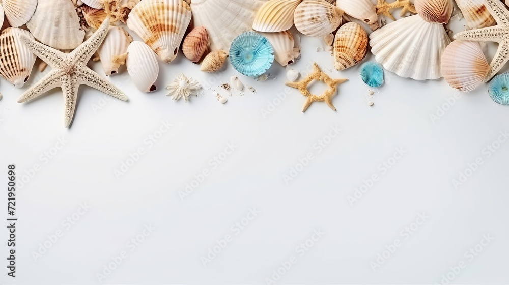 A summer composition that features shells on borders Stock Illustration ...
