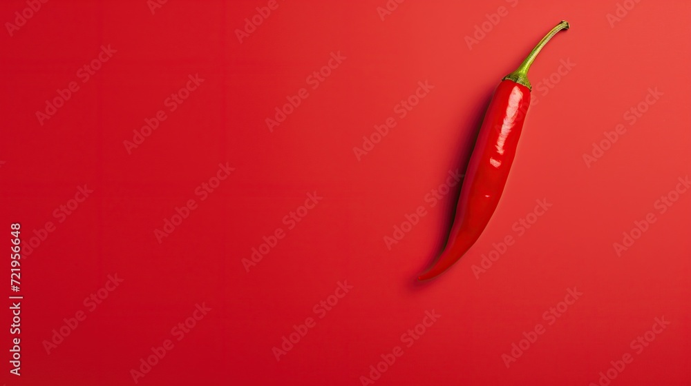 A single vibrant red chili pepper placed against a matching red ...