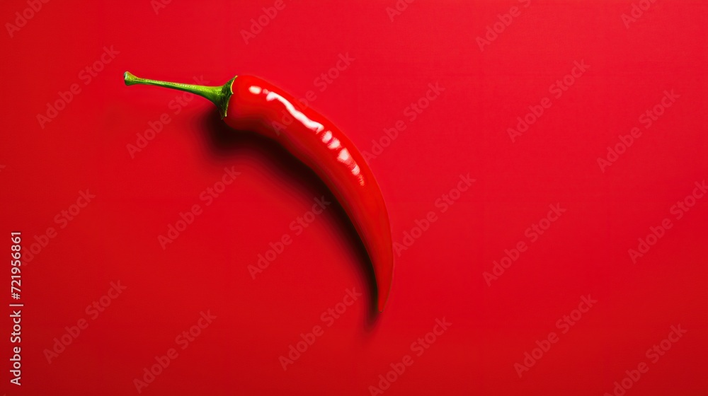 A single vibrant red chili pepper placed against a matching red ...