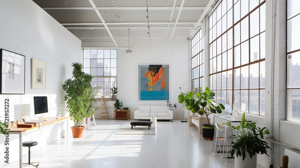 Light and Airy Studio Floor-to-ceiling windows flood this minimalist ...