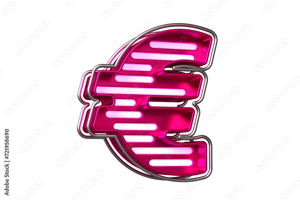 Futuristic display font 3D Euro symbol in chrome and pink. Flashing ...