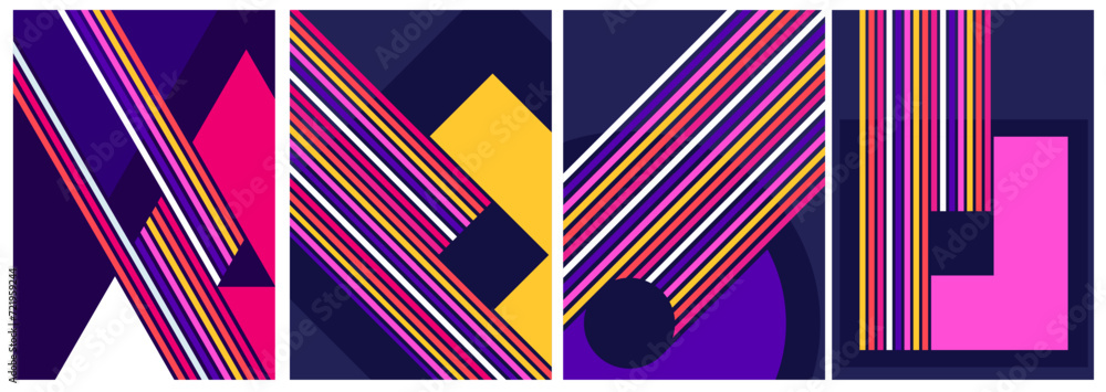 retrofuturism poster design in trend retro line style and neon colors ...