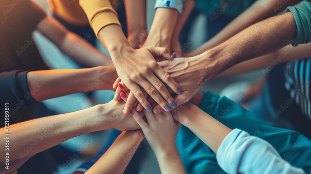 Stack hand of teamwork Corporate Unity and collaboration within the ...
