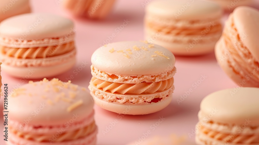sweet macarons background in peach fuzz color trend 2024 - AI Generated ...