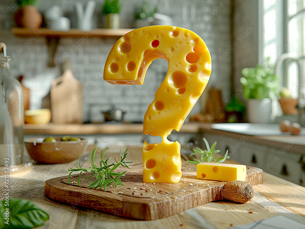 Cheese is a question mark in the kitchen interior Stock Illustration ...