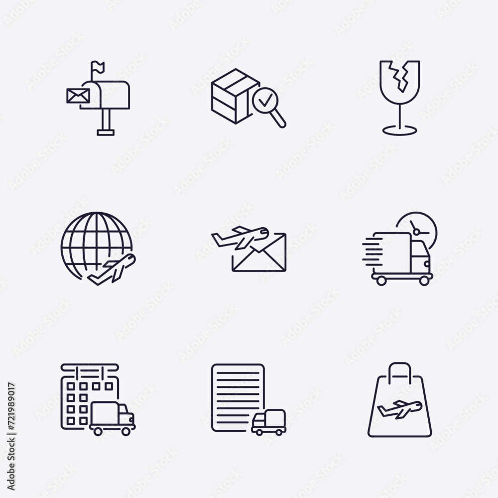 editable outline icons set. thin line icons from delivery and logistic collection. linear icons ...