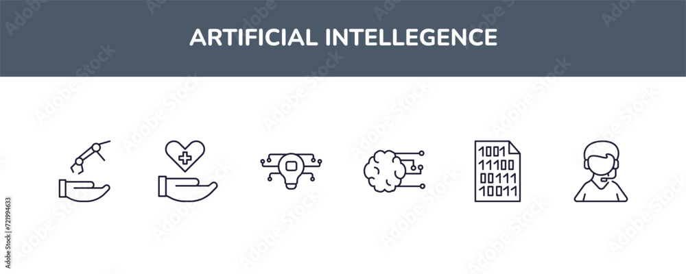 editable outline icons set. thin line icons from artificial ...