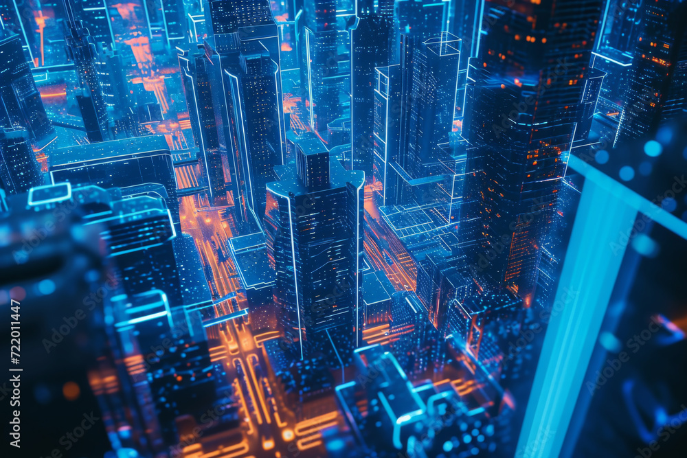 Energy power of future big city concept neon cyber light skyscraper ...