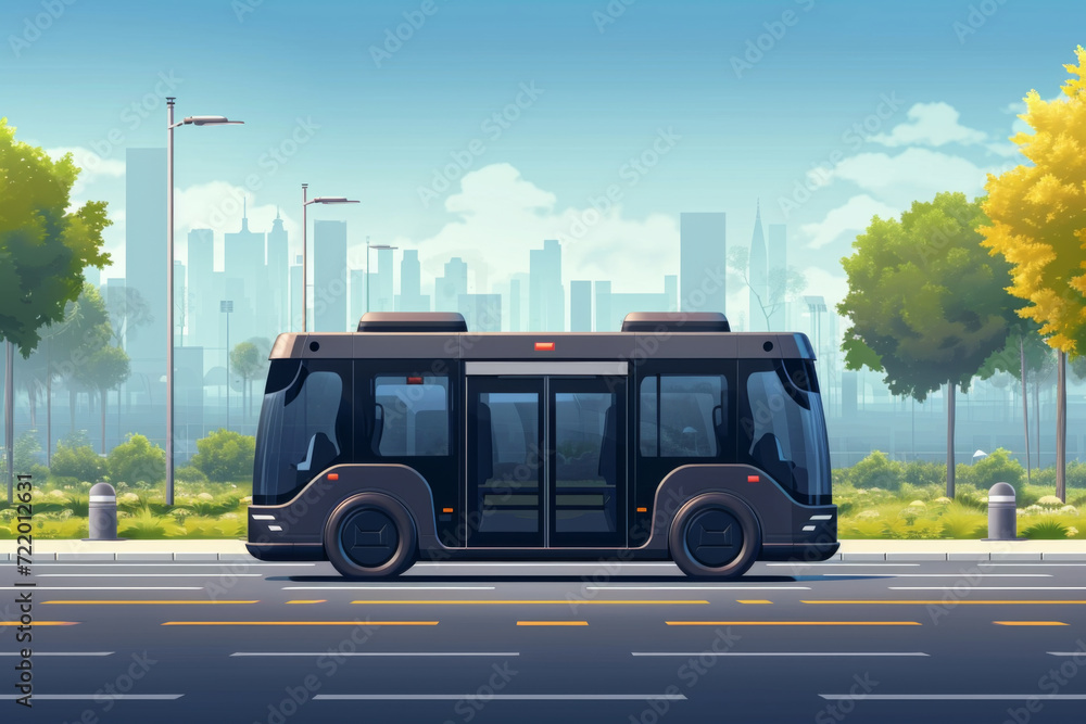 Autonomous electric smart bus or minibus stops running on street. Stock ...