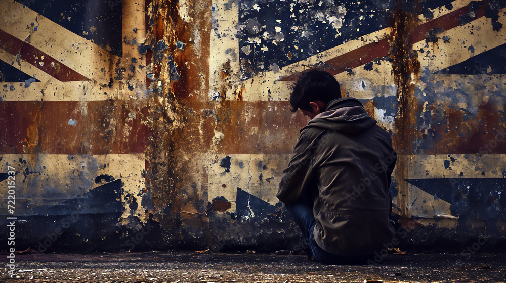 Poverty in the United Kingdom showing a homeless underprivileged ...