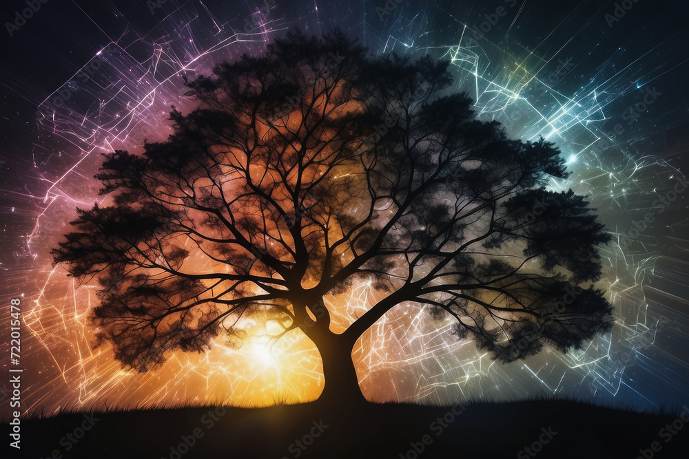 cosmic aura. Amazing sunlight shining through the beautiful leaves of ...