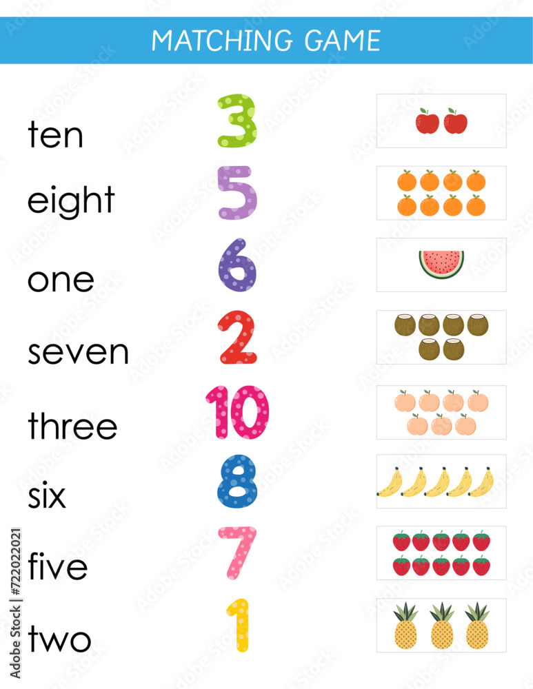 Vetor de Number matching game. Count and match worksheet for preschool ...