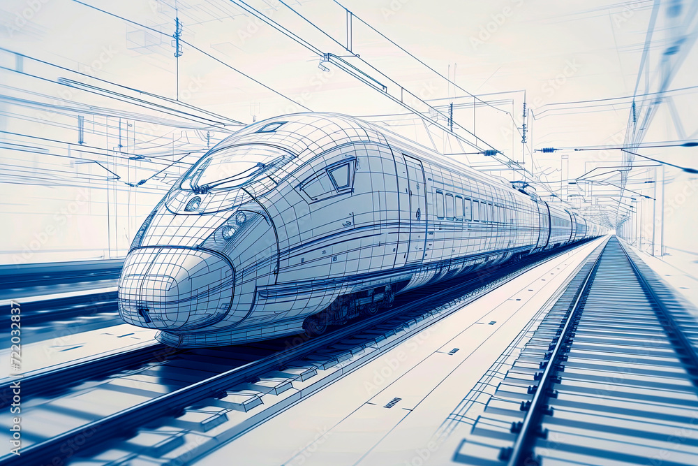 Generative AI illustration of CAD drawing high speed train design Stock ...