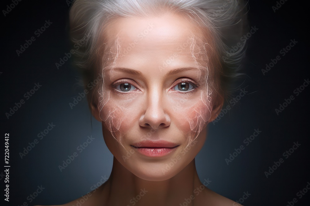 Lifting skin. Lifting lines of a woman's face, advertising of face ...