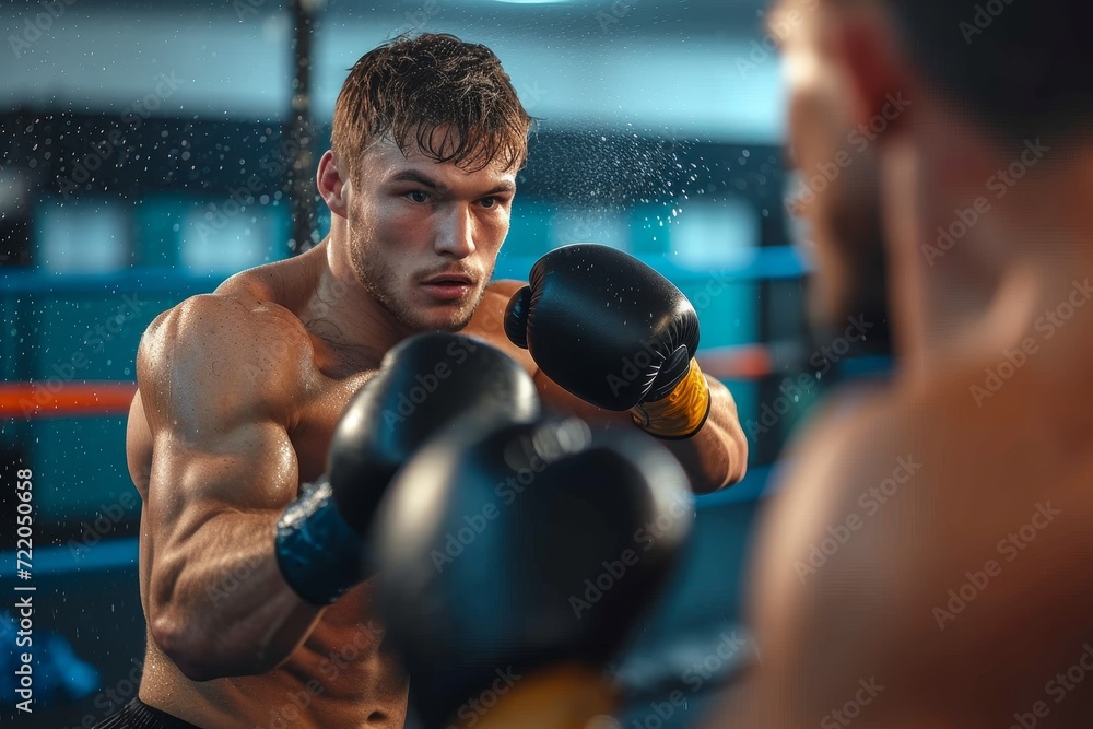 A fierce and determined man prepares to enter the boxing ring, his ...