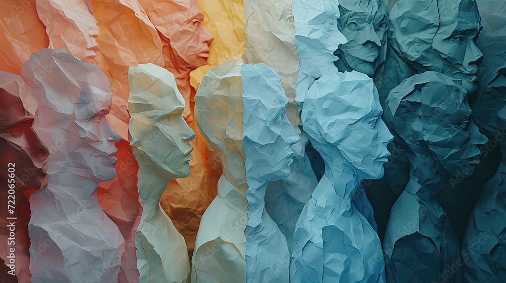 Artistic rendering of human profiles in a low poly design ...