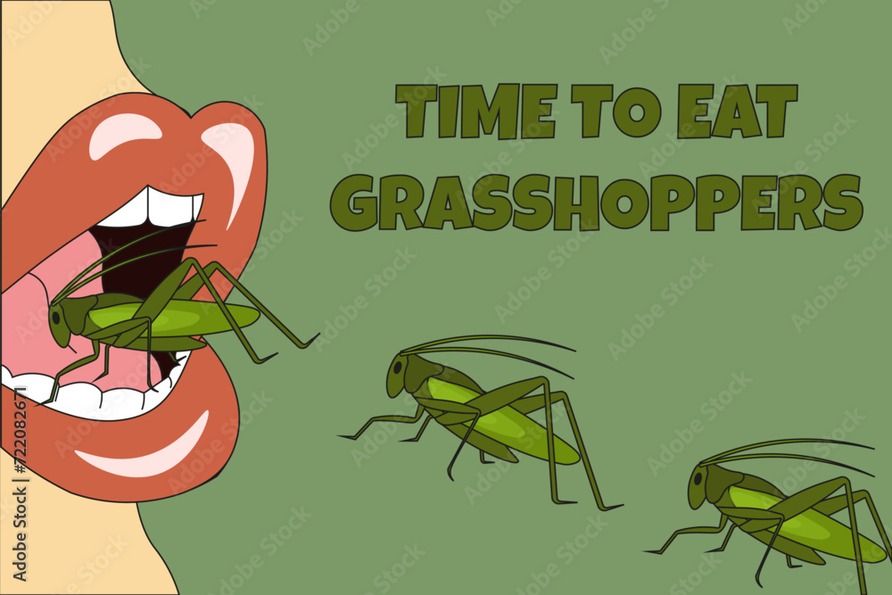 Design Entomophagy trend 2024 banner. Time to eat Grasshoppers. Insects ...