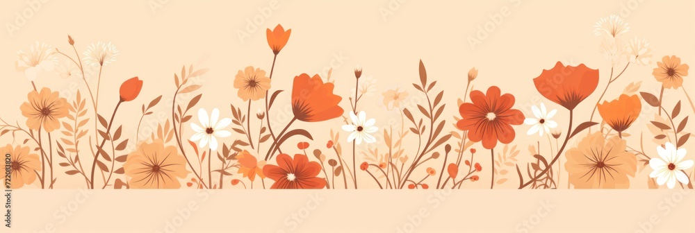 cute cartoon flower border on a light rust background, vector, clean ...