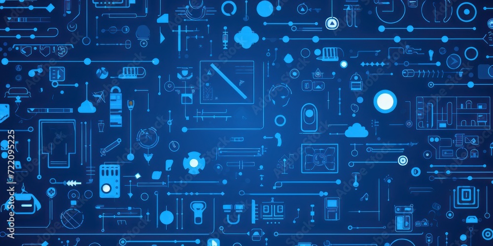 Electric blue abstract technology background using tech devices and ...
