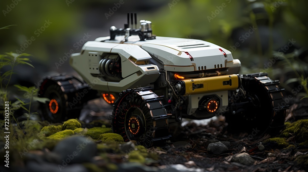 Unmanned ground vehicle patrolling a military base perimeter Stock ...