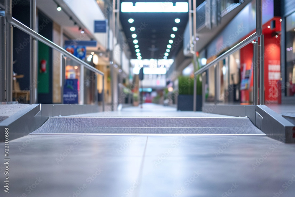 close-up of an accessible shopping area with ramps and wide aisles ...