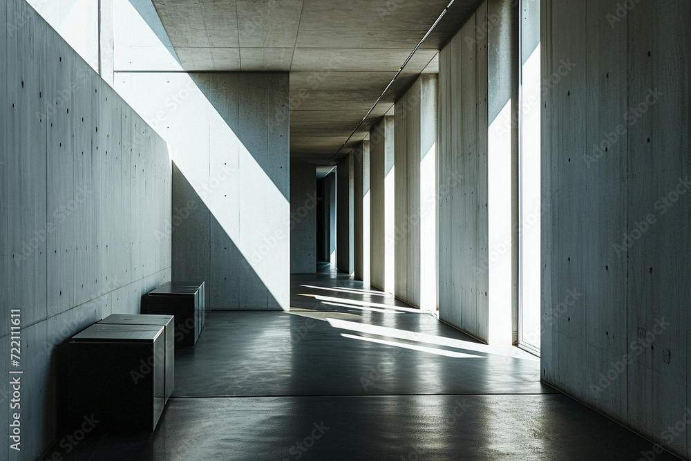 atmospheric photo capturing a minimalist hallway with discreet garbage ...