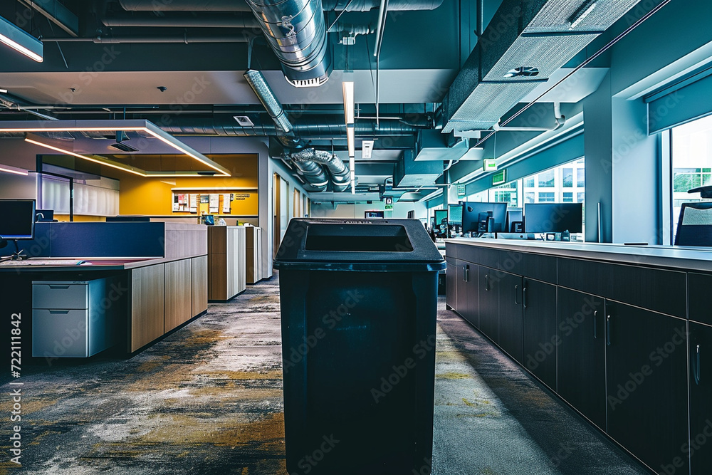 vibrant photo capturing a garbage chute in a bustling office ...