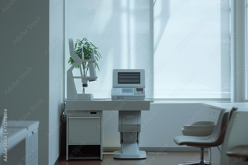 atmospheric photo capturing a sleek and modern vision testing station ...