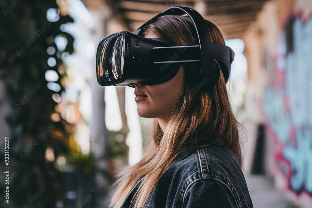 person using virtual reality technology for an immersive and ...
