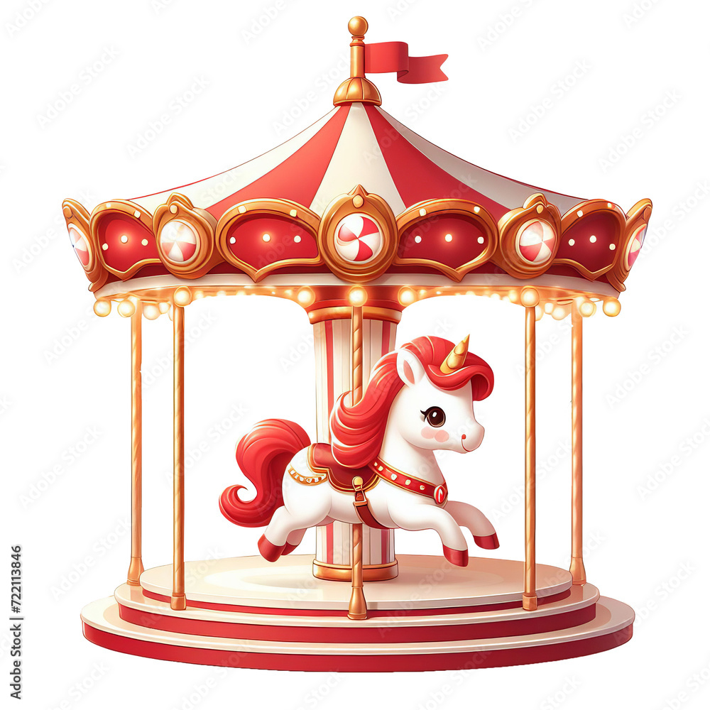 merry go round carousel pink carousel with cute horses on transparent ...
